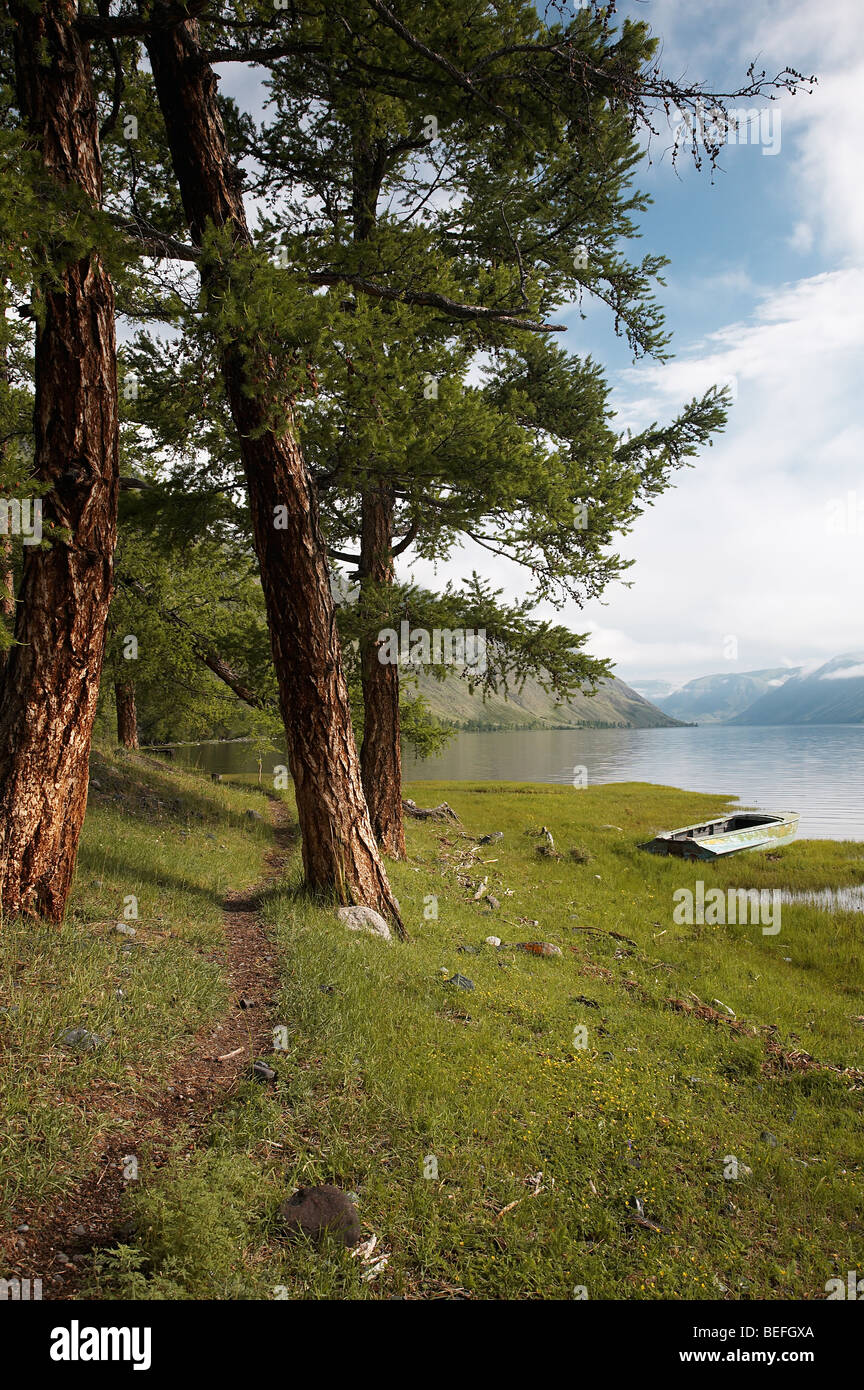 Path near mountain lake Stock Photo - Alamy
