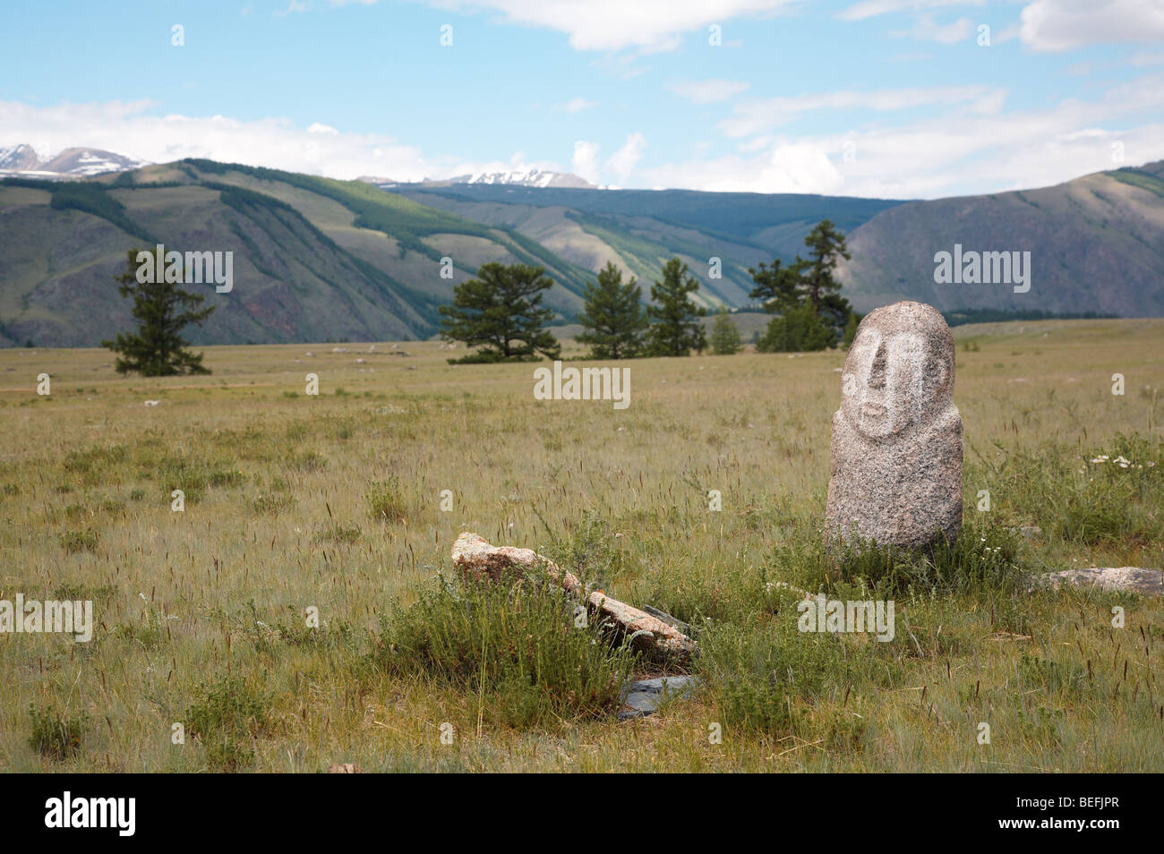 Ancient Stone Image in Tyva Mountains Stock Photo - Alamy