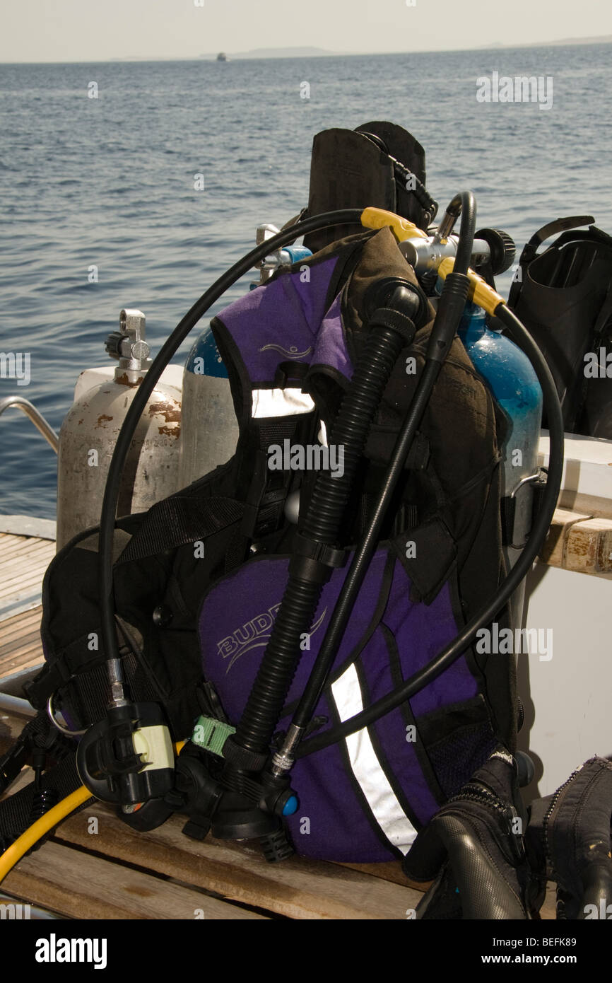 Scuba diving equipment on a dive boat Stock Photo - Alamy