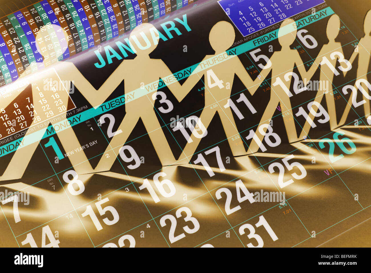 Calendar and Paper Chain Dolls Stock Photo - Alamy