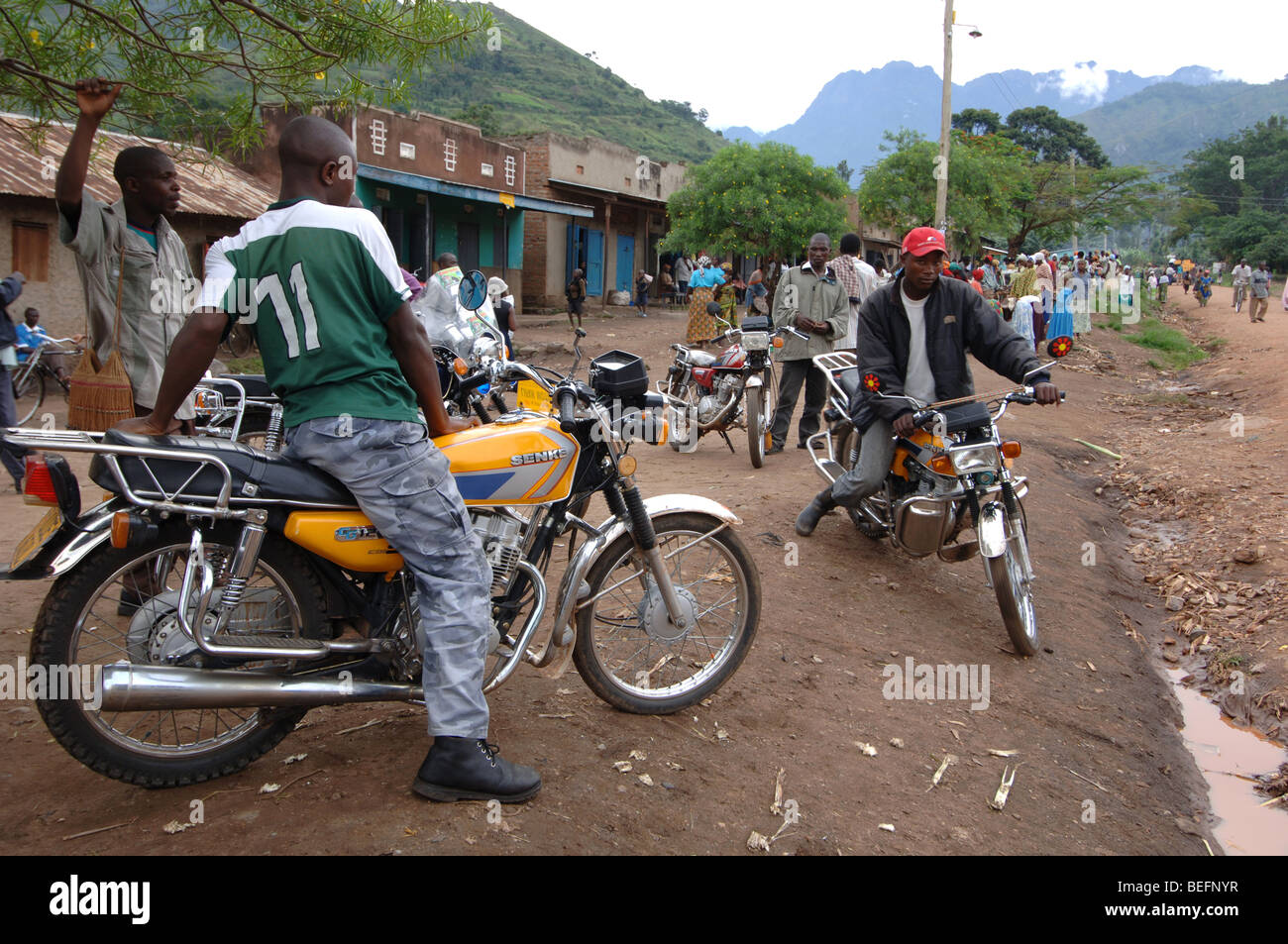 Bakonzo town centre at the motorbike taxi rank, Rwenzori Mountains ...