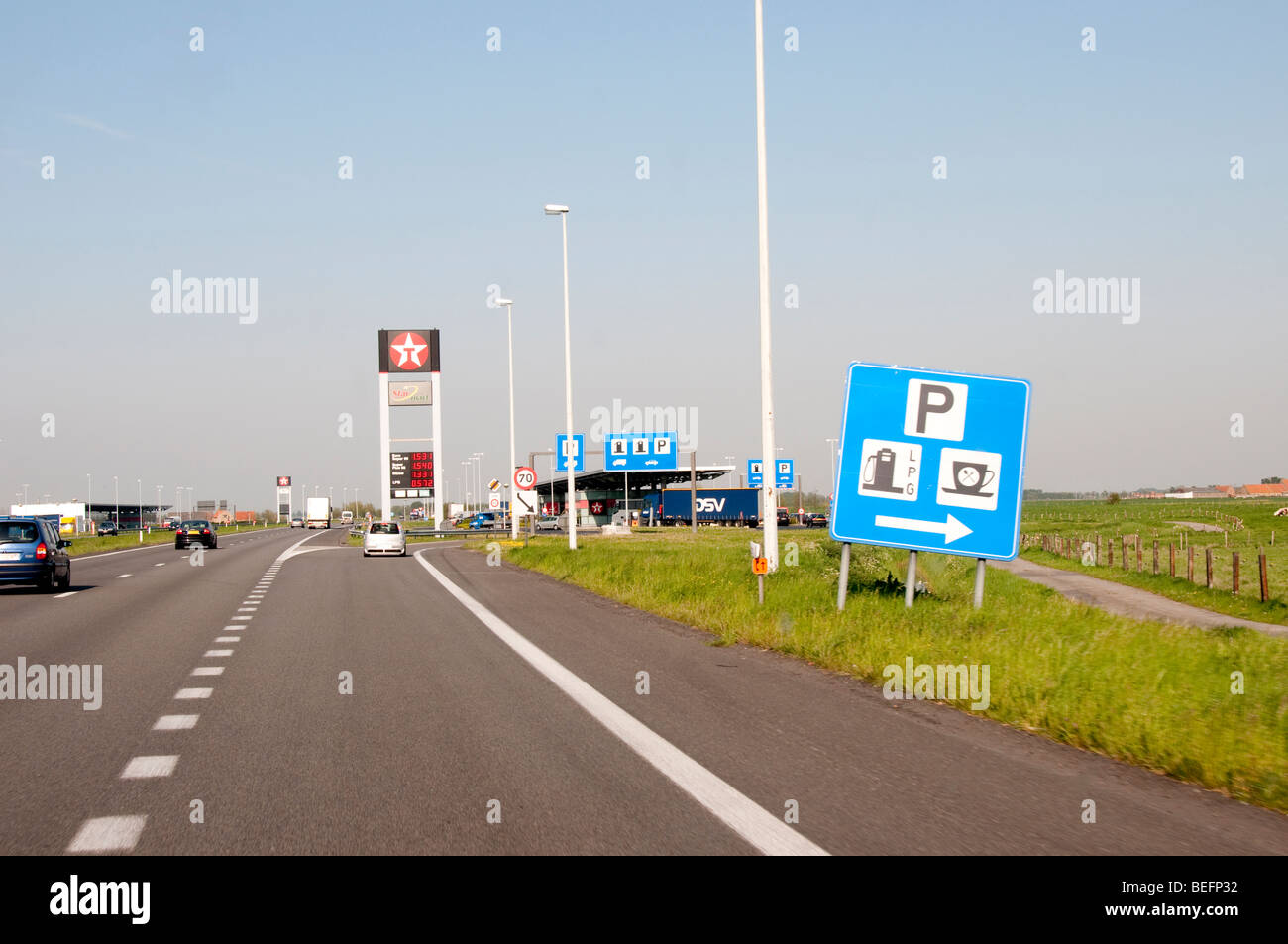 Motorway exit to rest area in France Europe Stock Photo - Alamy