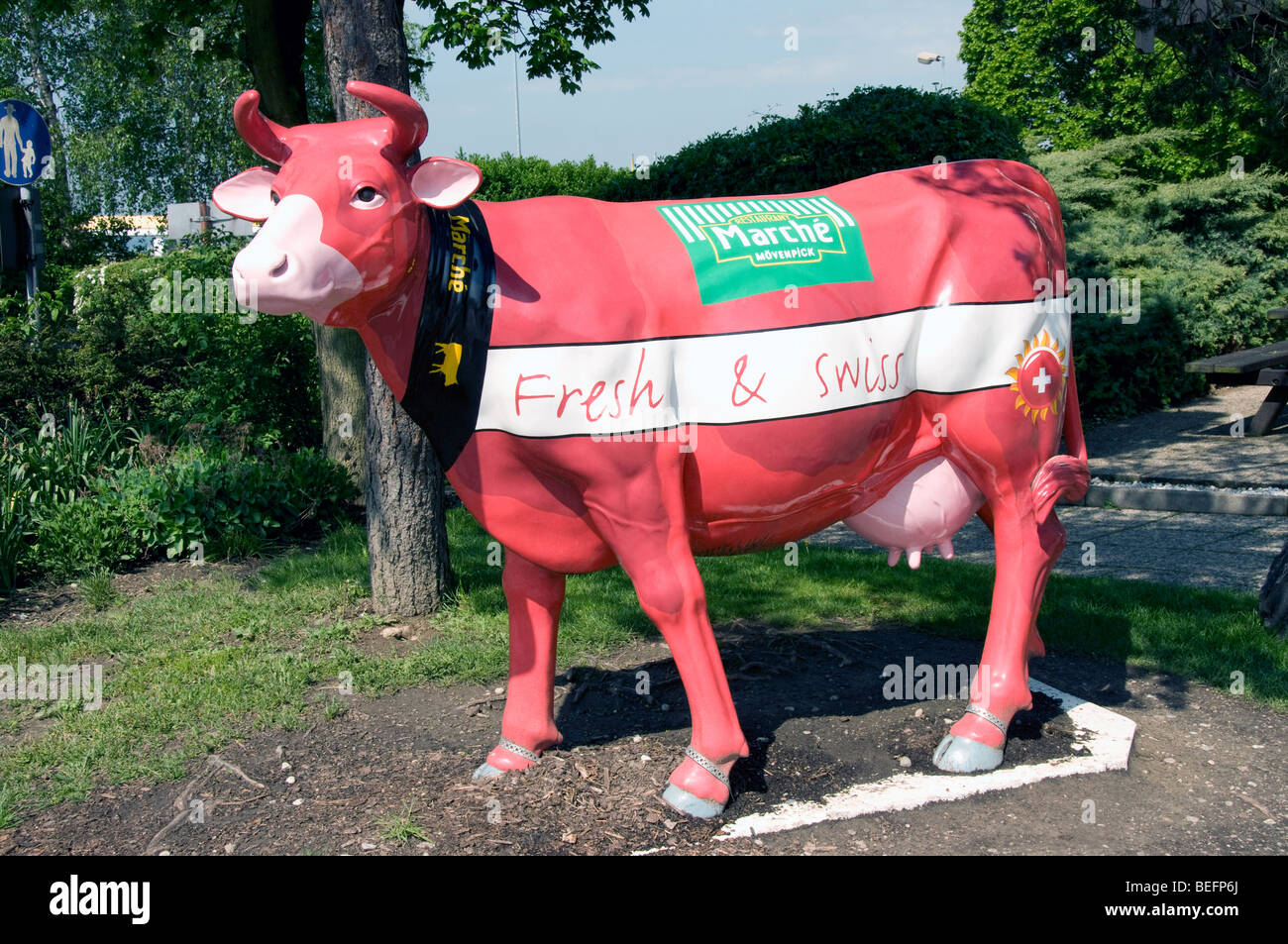 Red plastic cow advertising Marche Movenpick Fresh Swiss Milk near Wien ...