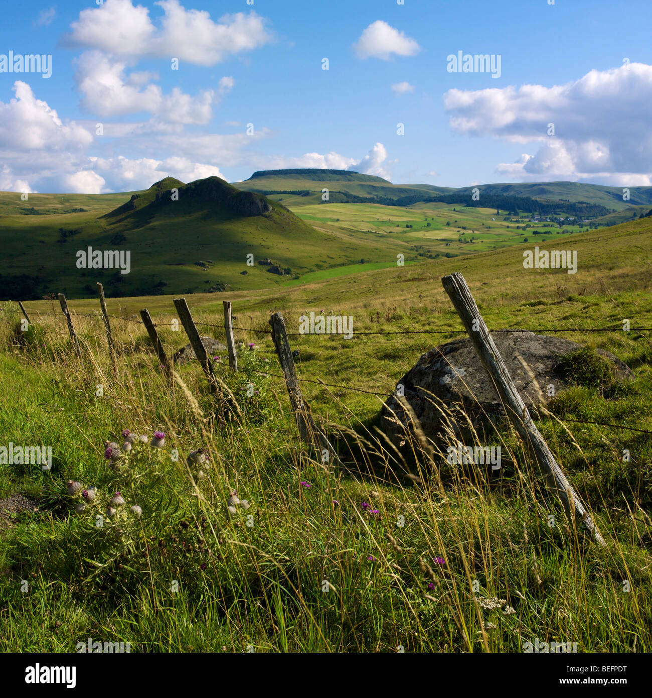 Mountains and rolling hills landscape of Cezallier, Auvergne, France ...