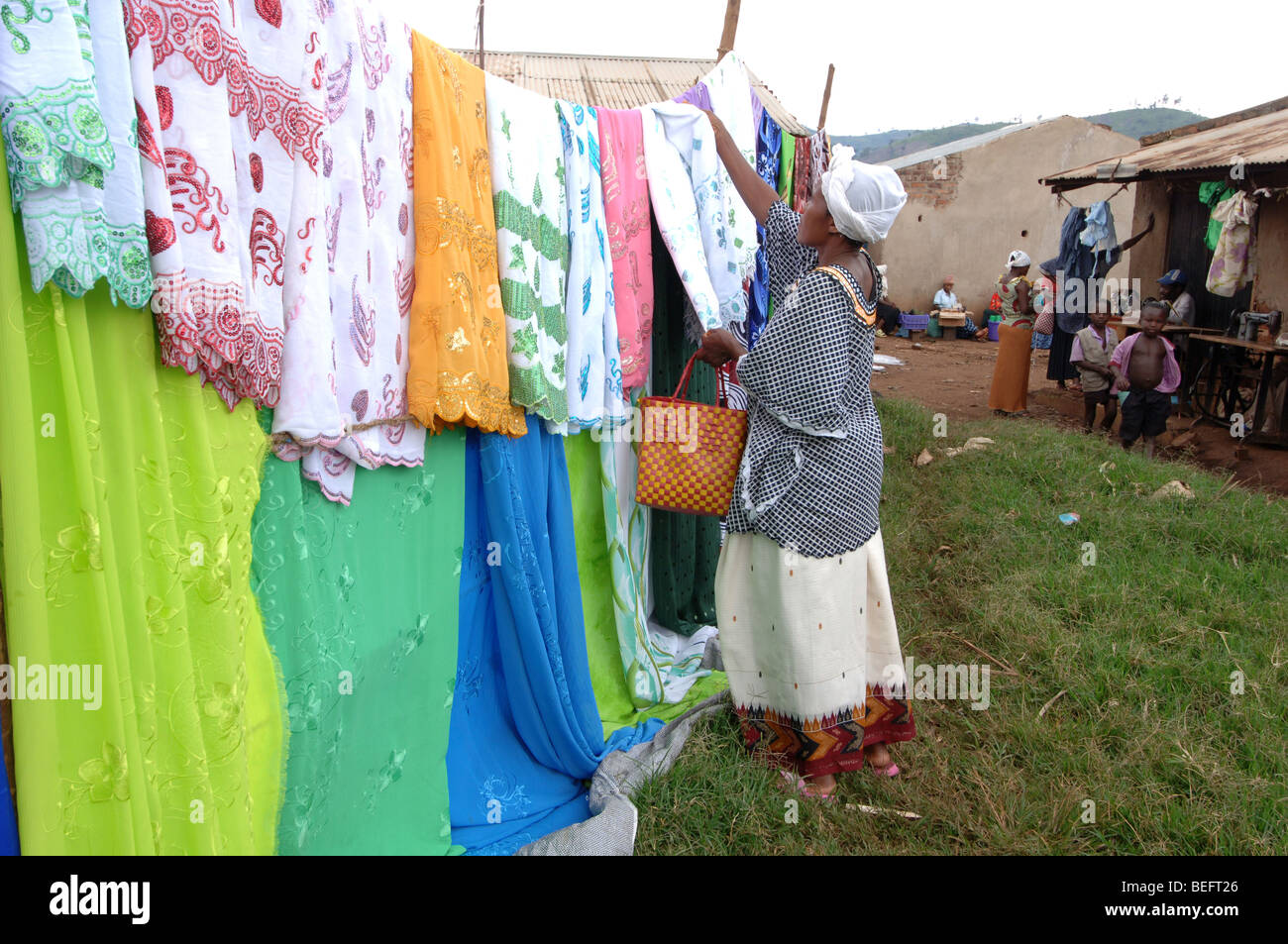 Bakonzo market town selling cloths, Rwenzori Mountains, West Uganda ...