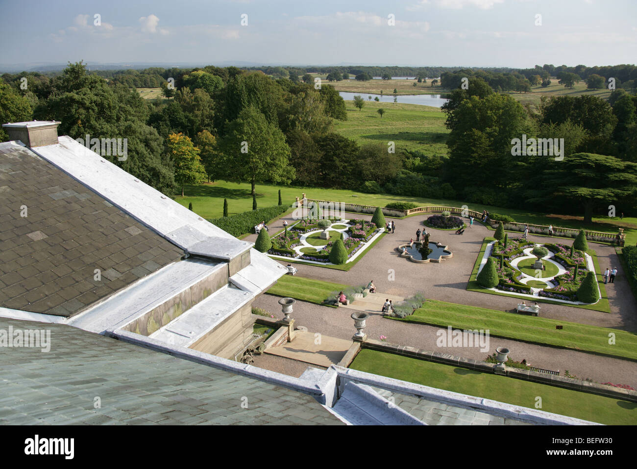 Estate of Tatton Park, England. An elevated rooftop view of the Joseph ...
