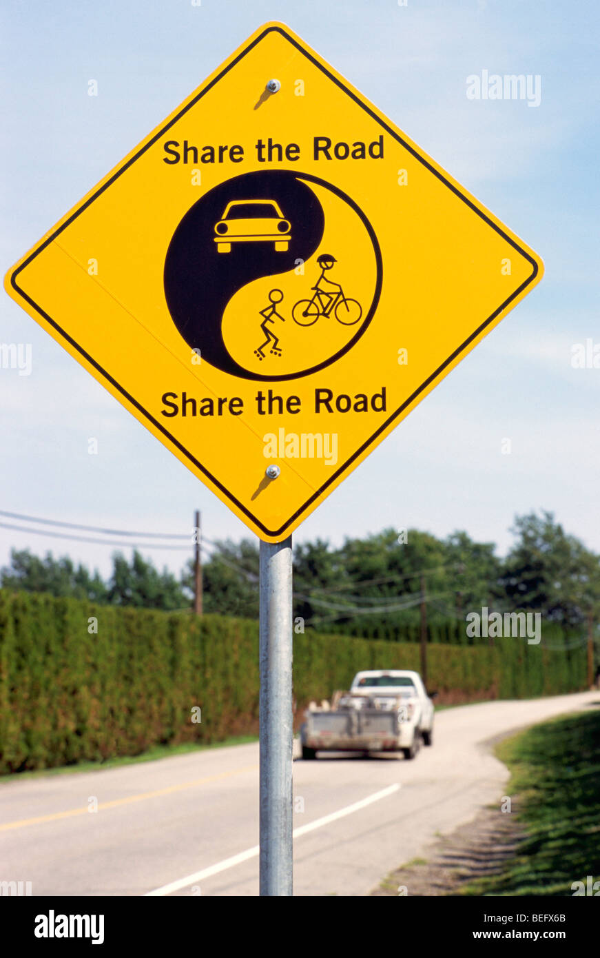Road Sign warning Vehicle, Bicycle, and Pedestrian Traffic to share ...