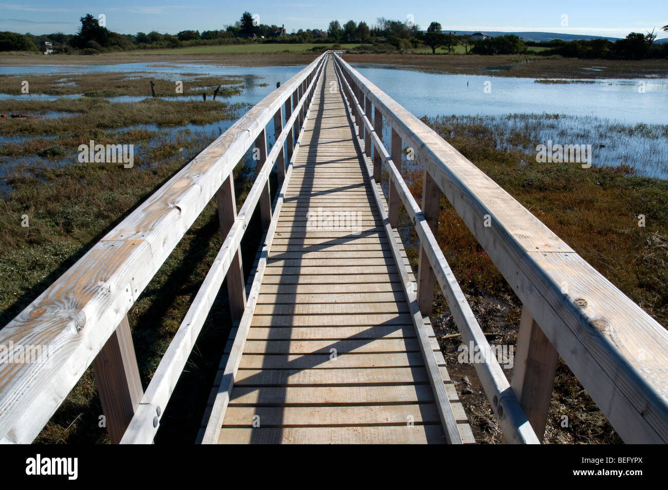 Walkway across Marshlands, Newtown, National Nature Reserve, Shalfleet ...