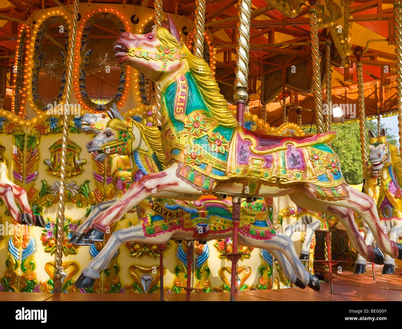 Close up of the Carousel at Goose Fair in Nottingham, Nottinghamshire ...