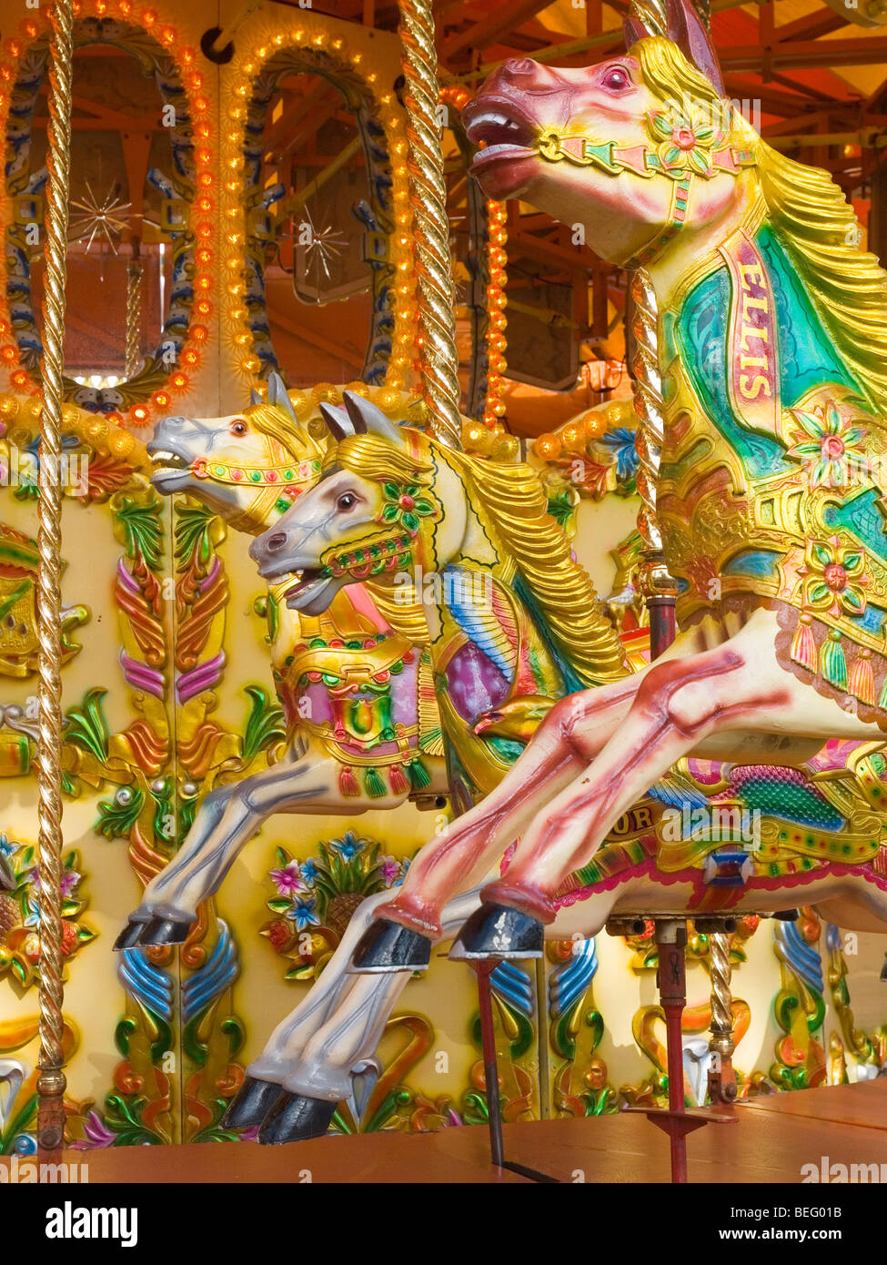 Close up of the Carousel at Goose Fair in Nottingham, Nottinghamshire ...