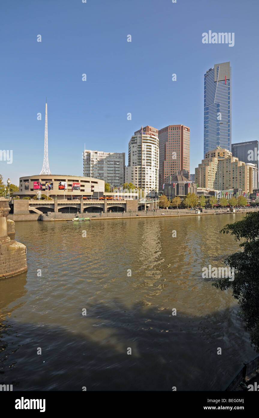 Yarra River Southbank promenade high rise skyscraper buildings seen ...