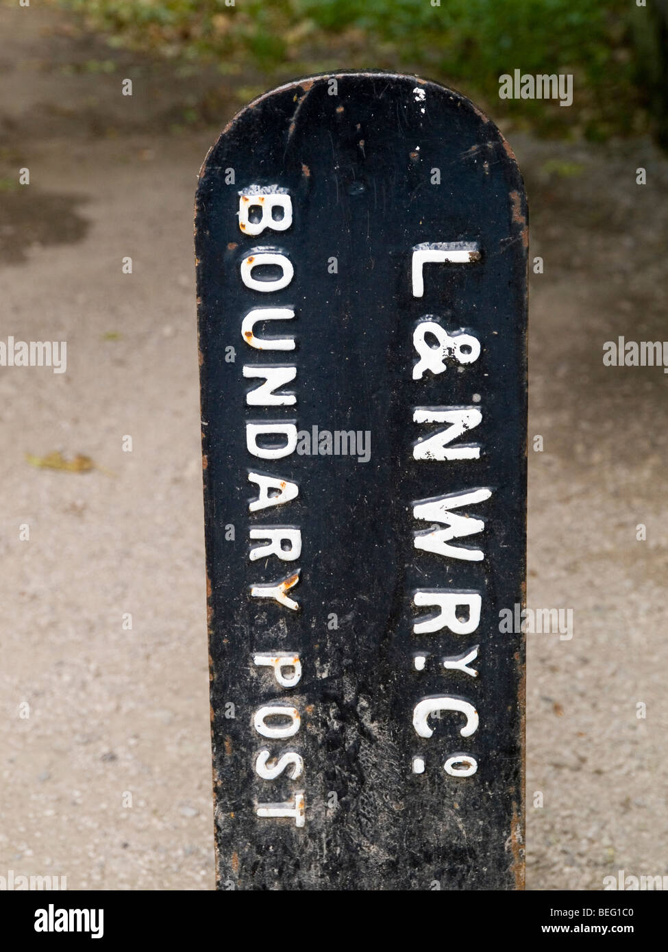 A black metal Boundary Post on the Tissington Trail, Derbyshire England ...