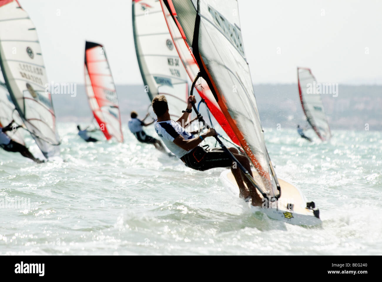 group of windsurfer in backlight at the Formula Windsurfing World ...