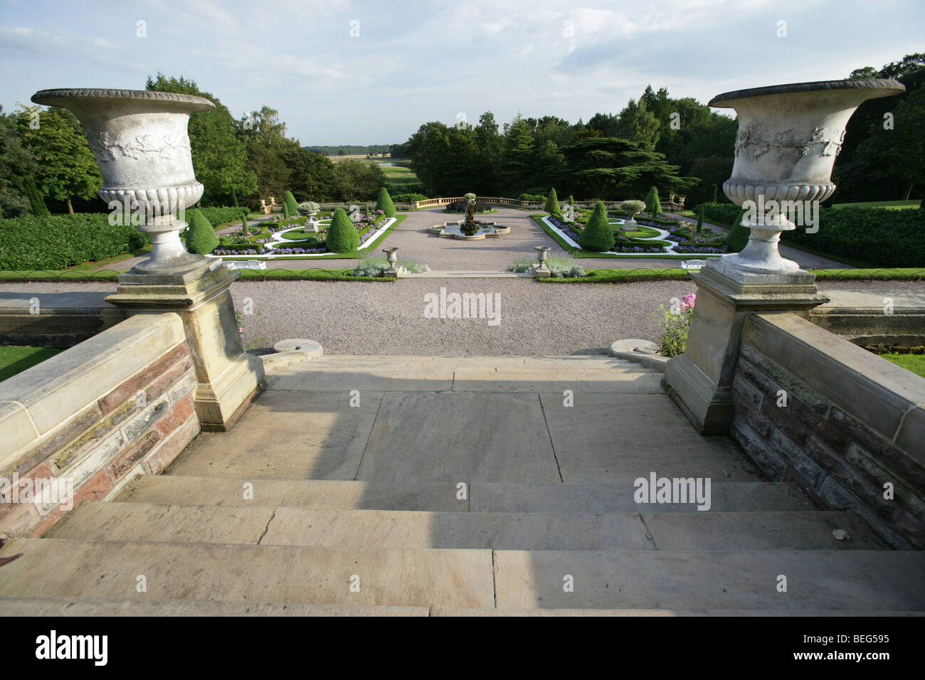 Estate of Tatton Park, England. Steps leading from Tatton Park mansion ...