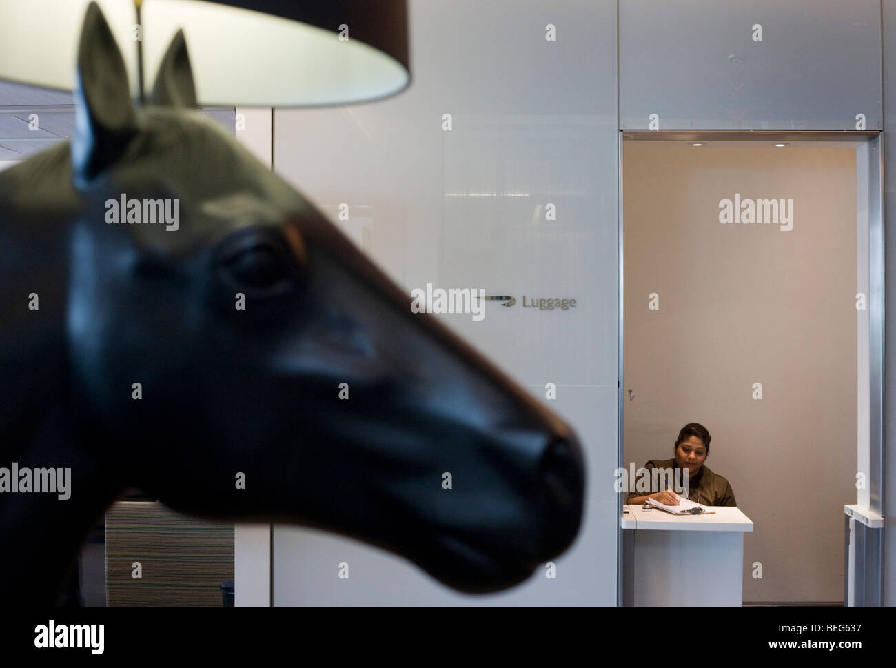 Receptionist and horse artwork in the British Airways Galleries First ...