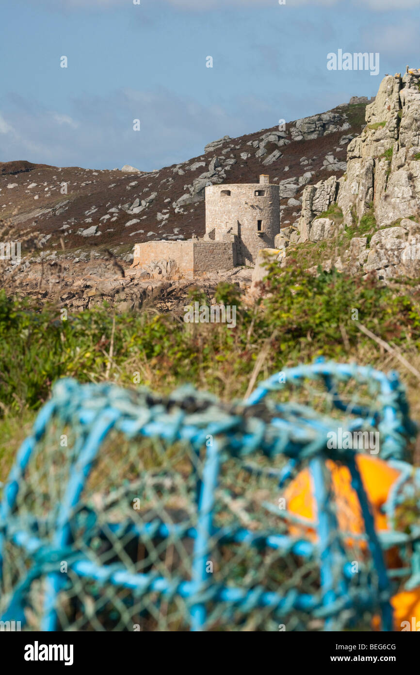 Lobster pots and Cromwell’s Castle in the background, viewed from ...