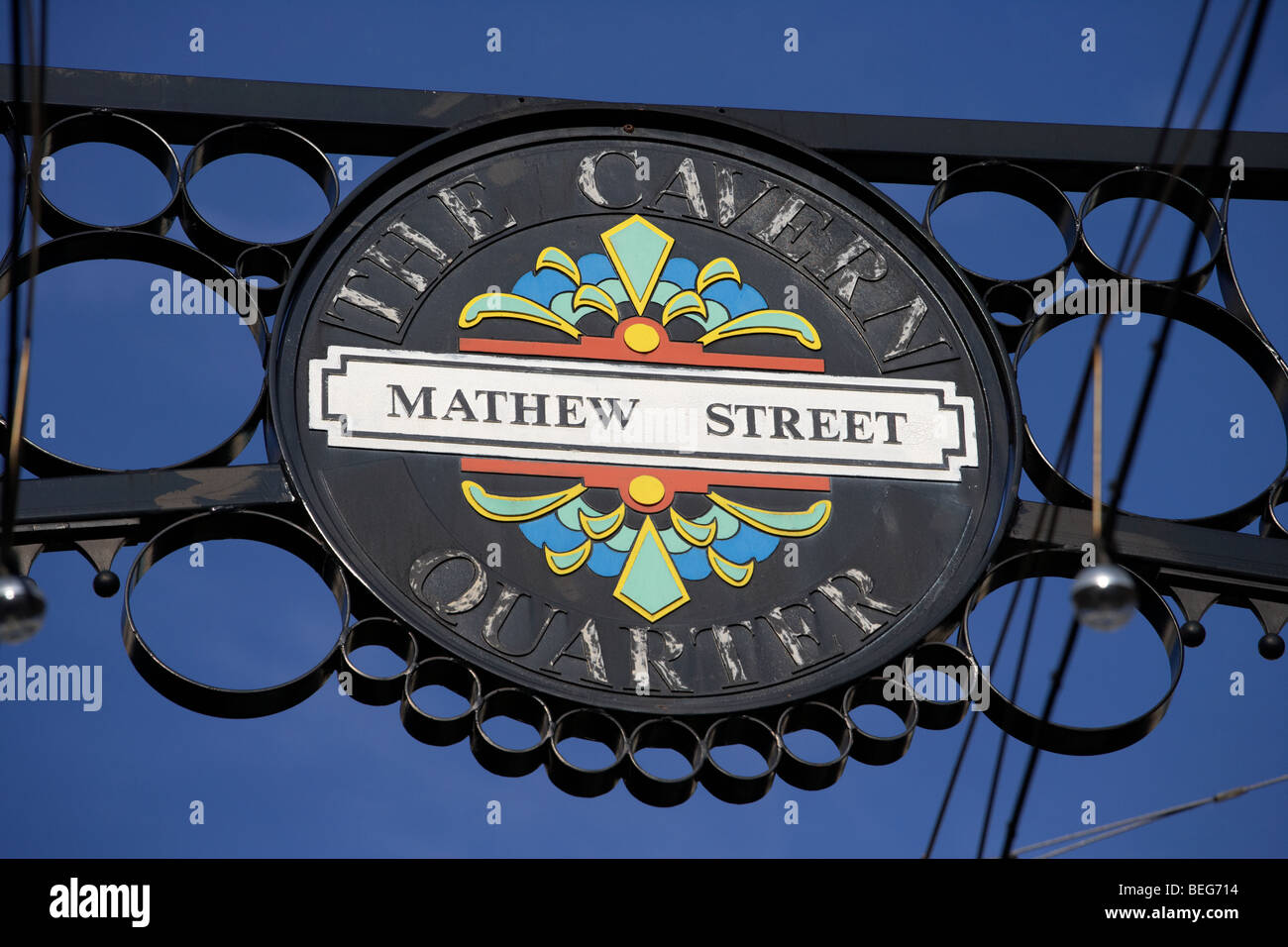 mathew street sign in the cavern quarter in liverpool city centre ...