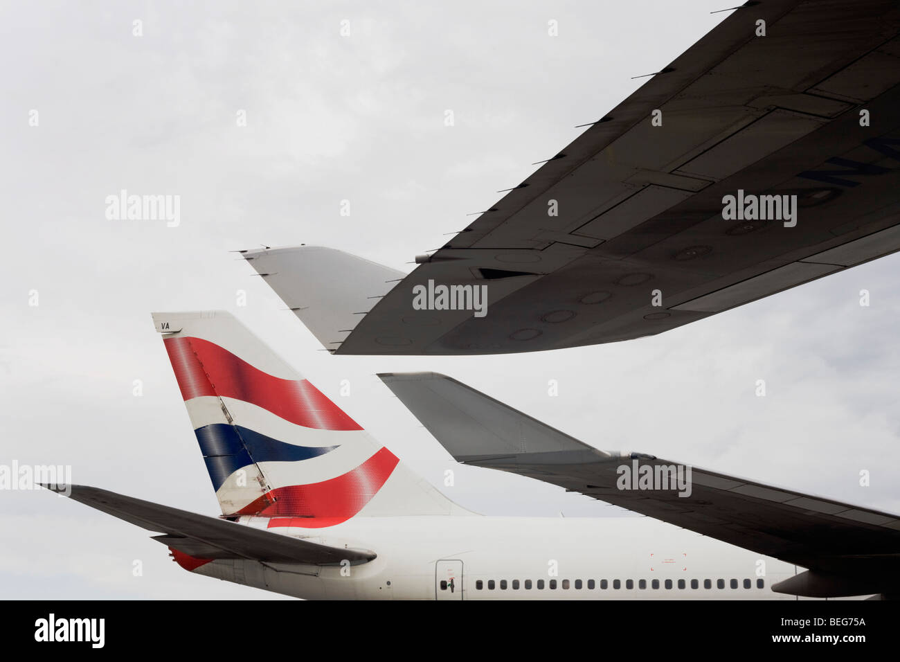 Wing tips and tail from British Airways 747 airliners are almost ...