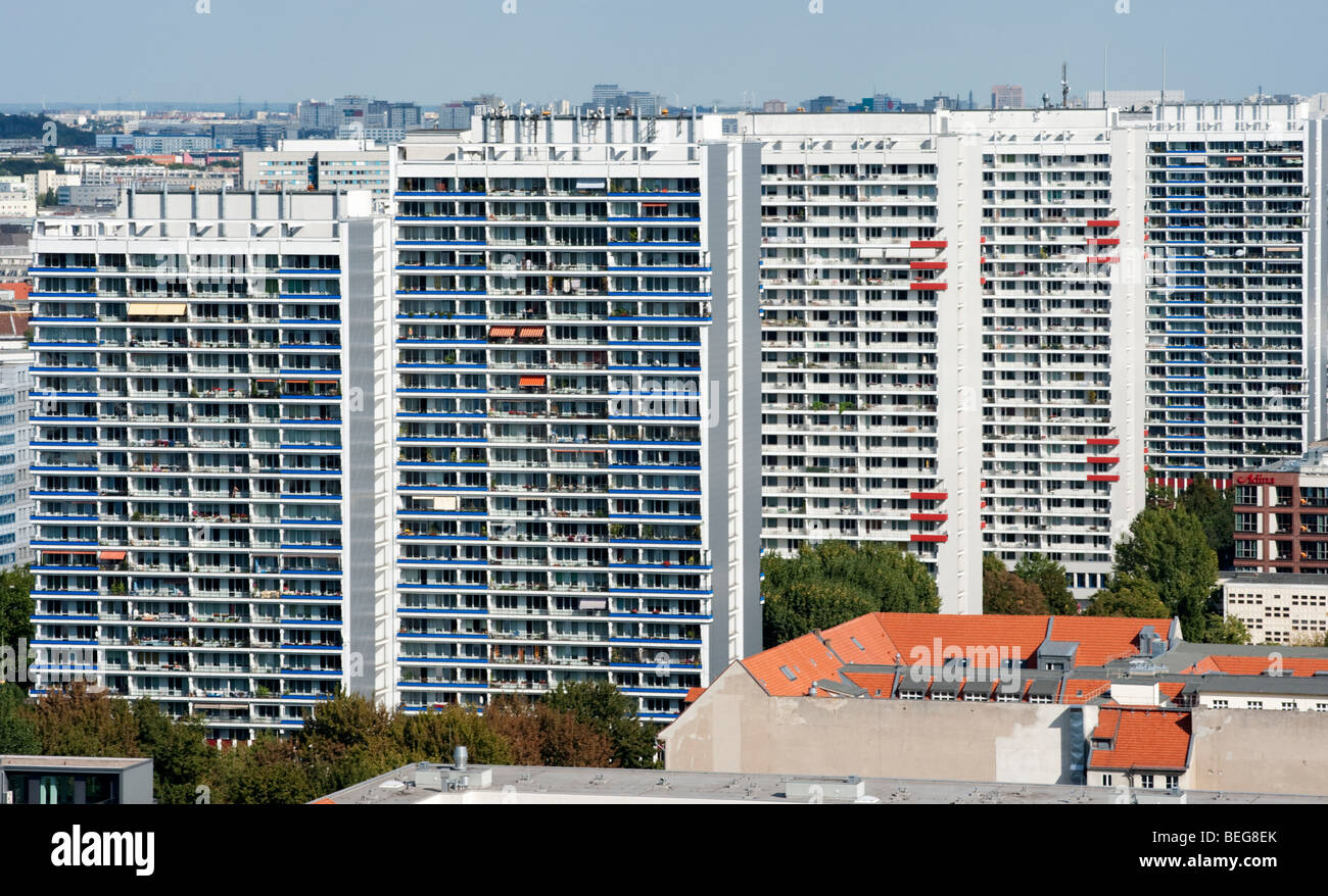 High rise apartment buildings from East German era in Mitte Berlin ...