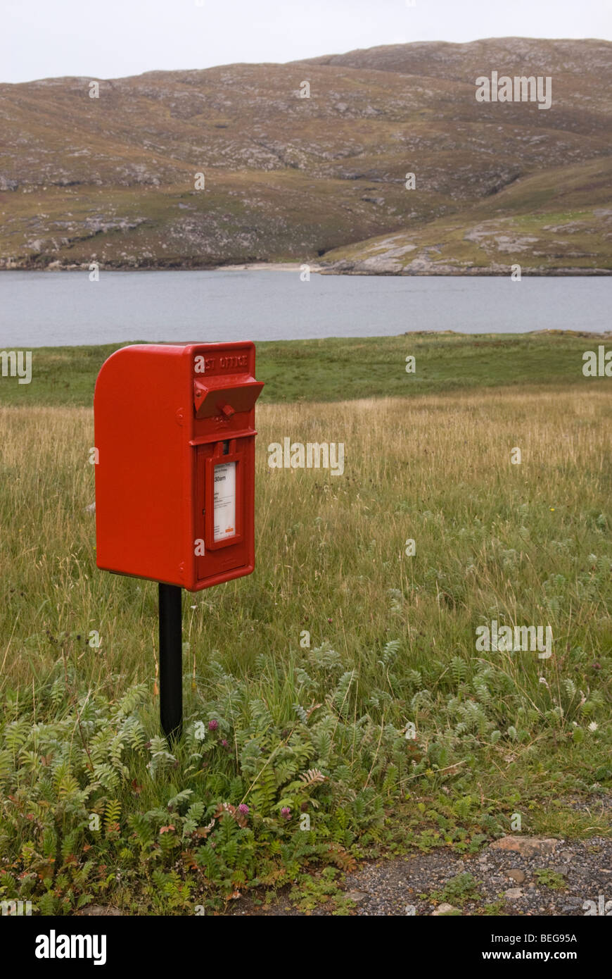 A remote rural post box on the Isle of Vatersay, Outer Hebrides ...
