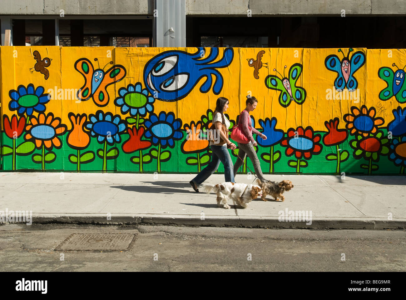 A mural on a construction site on Orchard Street in the Lower East Side ...