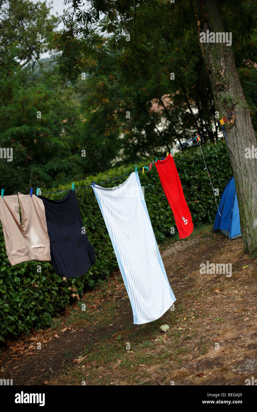 Hanging washing camp site hi-res stock photography and images - Alamy