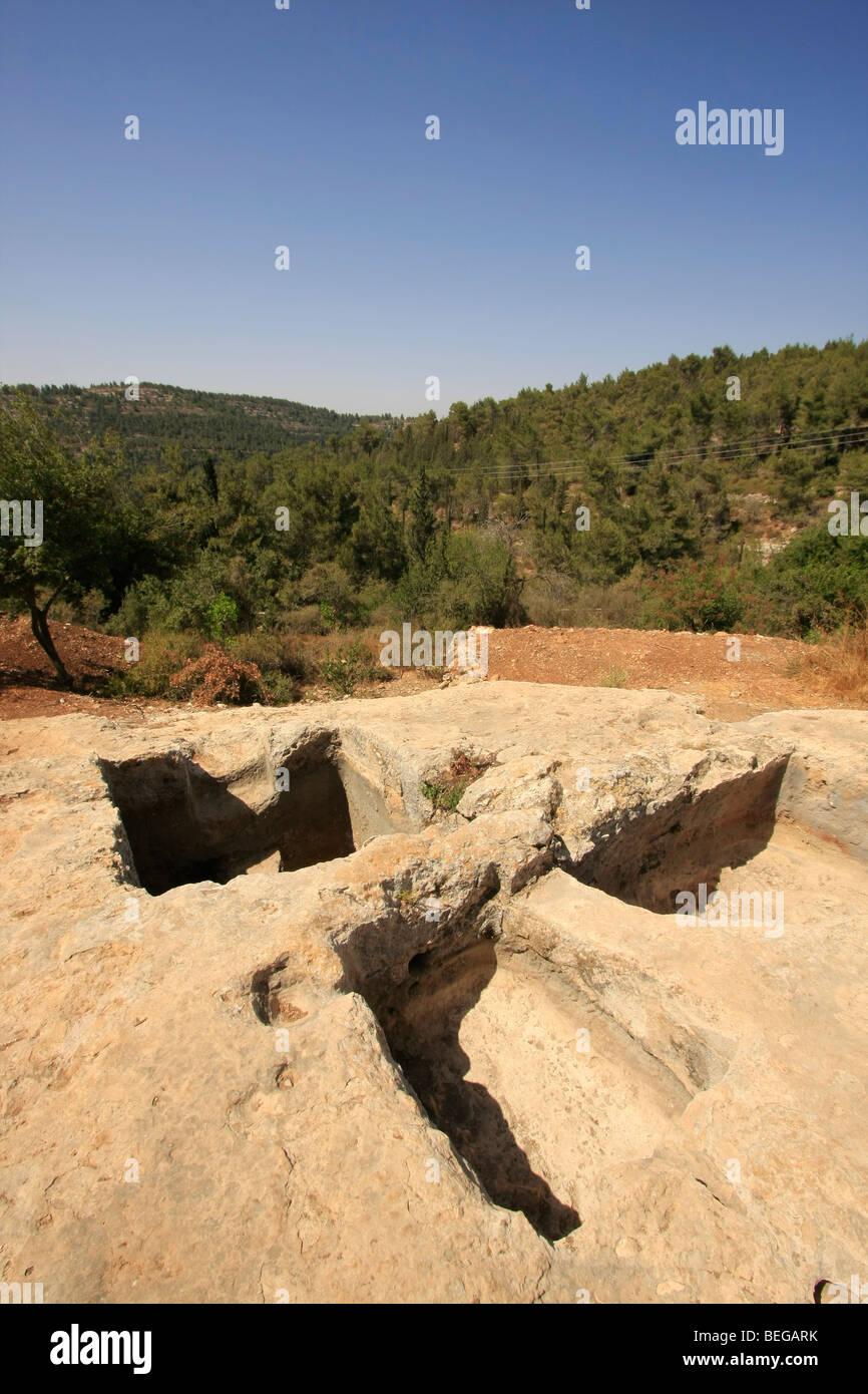 Israel, Jerusalem Mountains, an anciect wine press in Tzuba Stock Photo ...