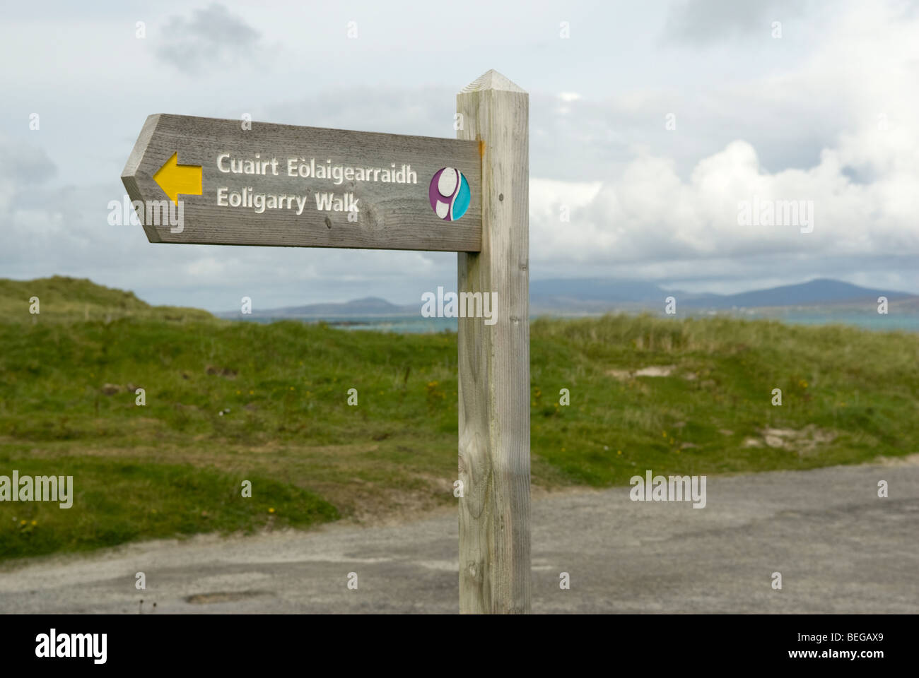 Eoligarry footpath sign, Isle of Barra, Outer Hebrides, Scotland Stock ...