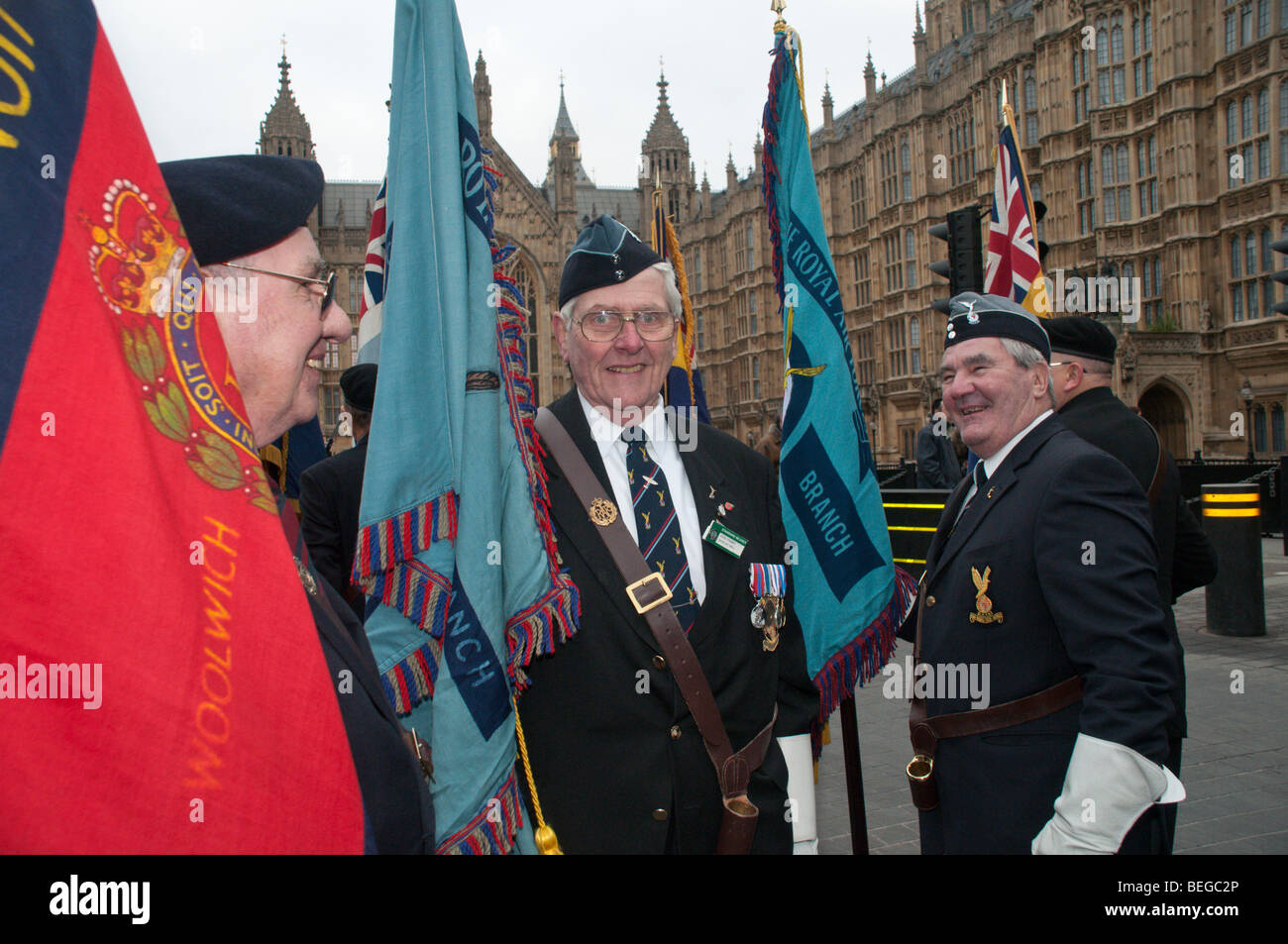 Ex-Servicement with flags and uniforms outside Houses of Parliament in ...