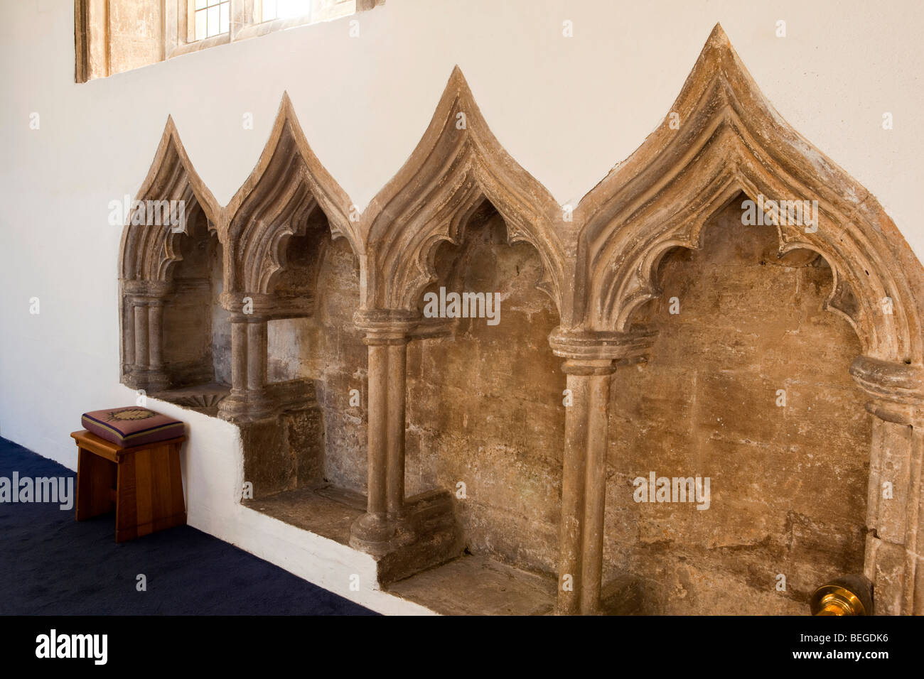 England, Cambridgeshire, Fenstanton Parish Church chancel, triple ...