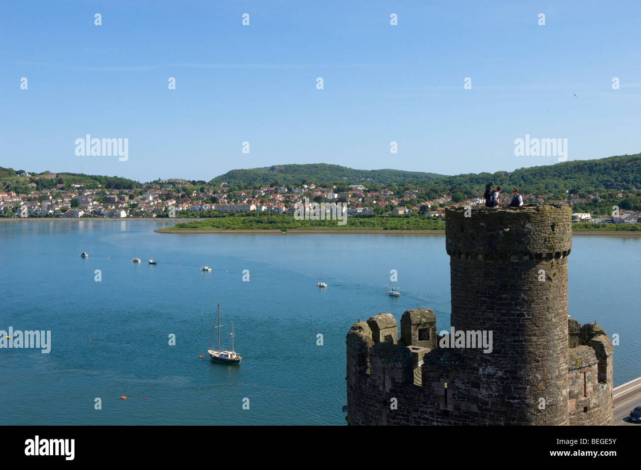 View from Conwy Castle looking towards Deganwy, Gwynedd, Wales, United ...