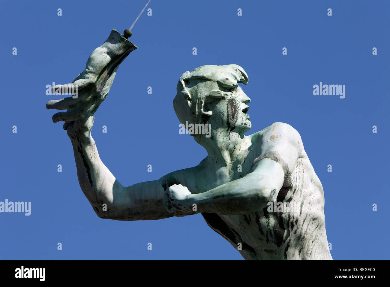 Detail of the Brabo Fountain showing Silvius Brabo throwing giant Druon ...