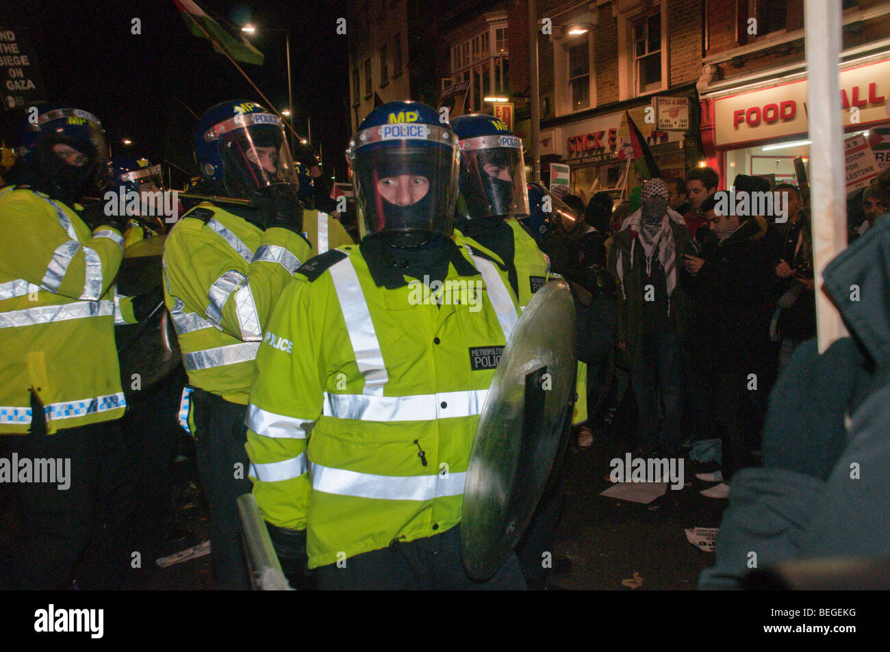Police in riot gear at National demonstration at Israeli Embassy ...
