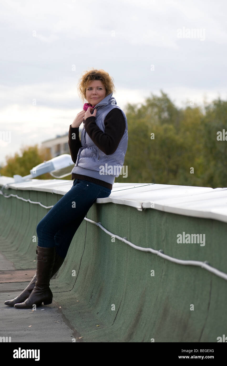Portrait beauty woman on roof in the city Stock Photo - Alamy