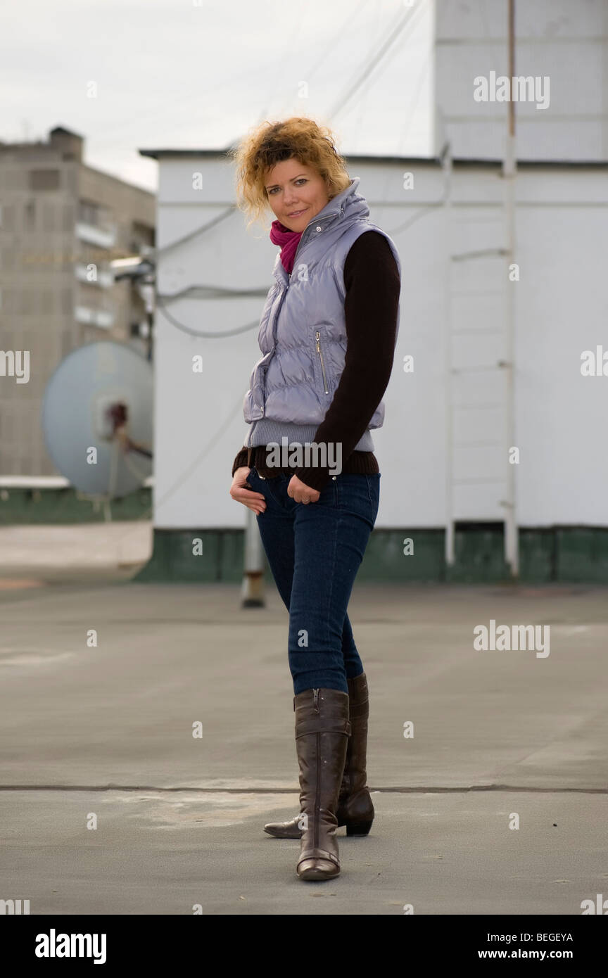 Portrait beauty woman on roof in the city Stock Photo - Alamy