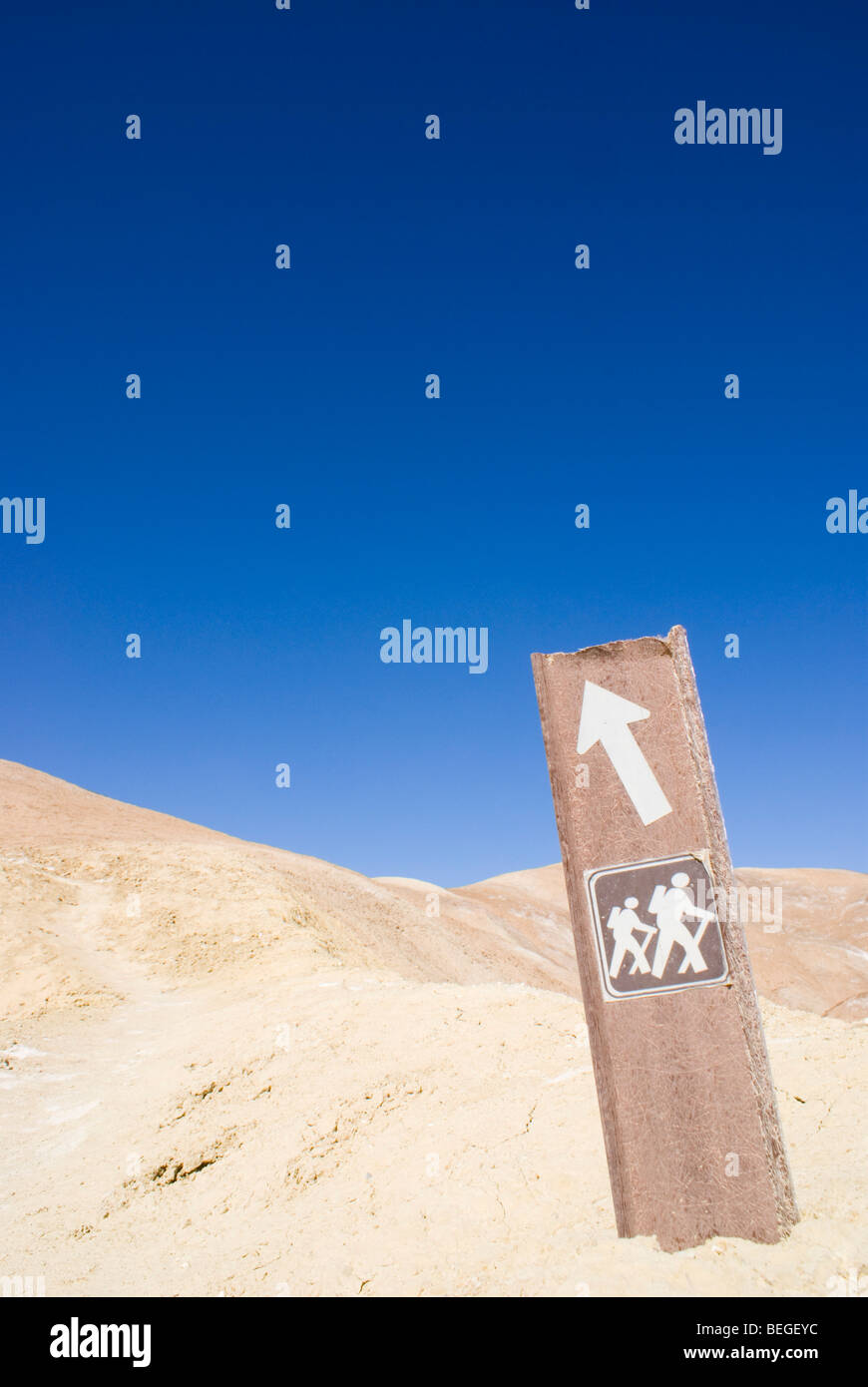 A sign on a hiking trail in Death Valley National Park in California ...