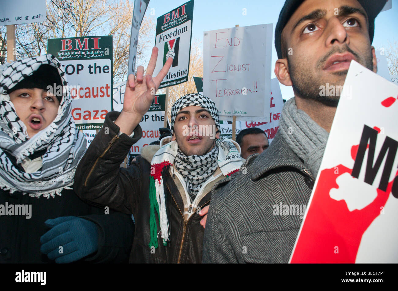 Young Muslim men in National demonstration against Israeli attacks and ...