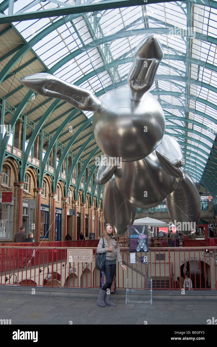 'Rabbit' by Jeff Koons, on show at Covent Garden, London to mark the ...