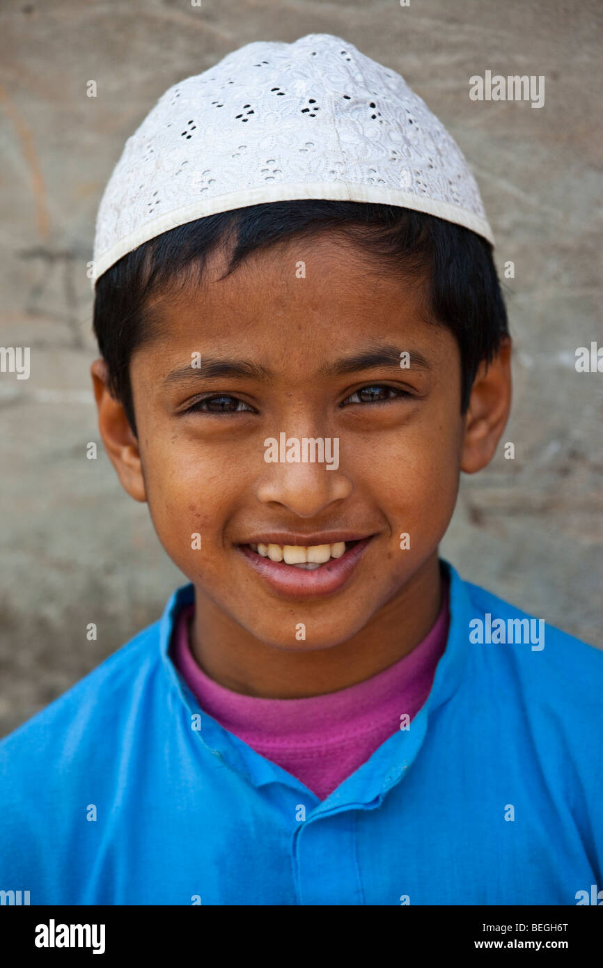 Muslim boy from the Madrasah at Sat Gumbad Mosque in Dhaka Bangladesh ...