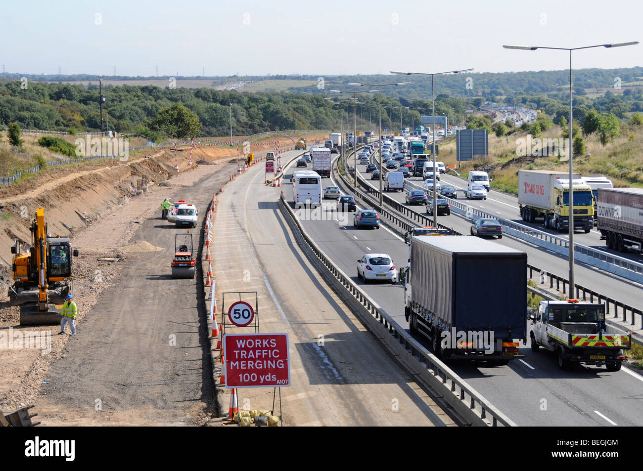 M25 road widening project with contra flow in operation Stock Photo - Alamy