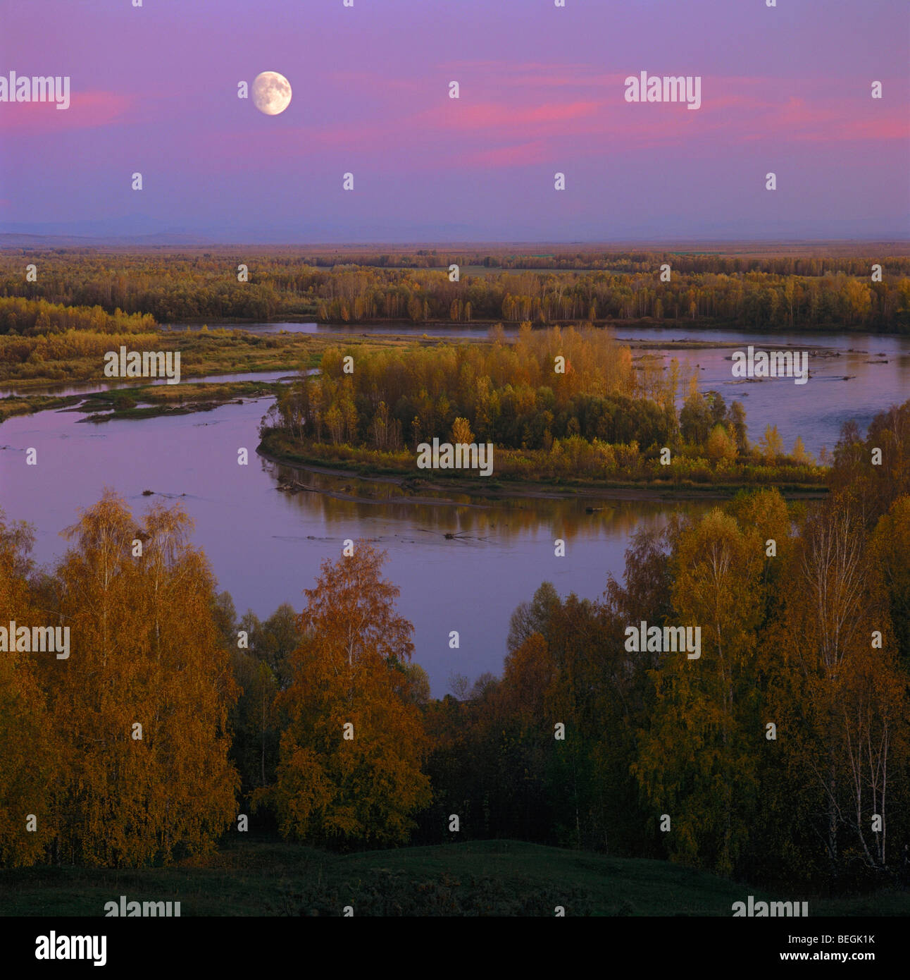 Full Moon over the Katun River. Altai, Siberia, Russia Stock Photo - Alamy