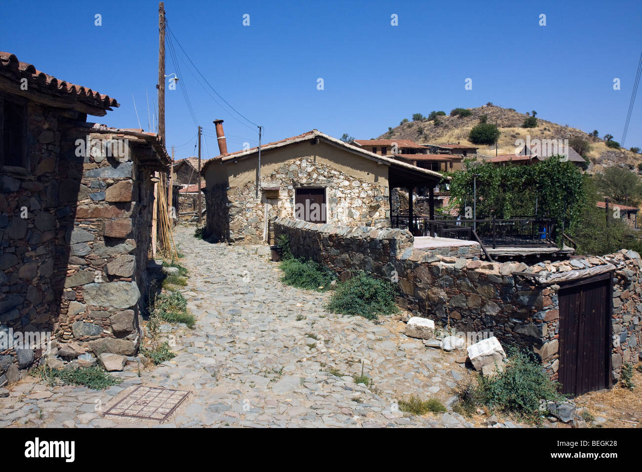 Stone houses in the small village of Fikardou in the Troodos mountains ...