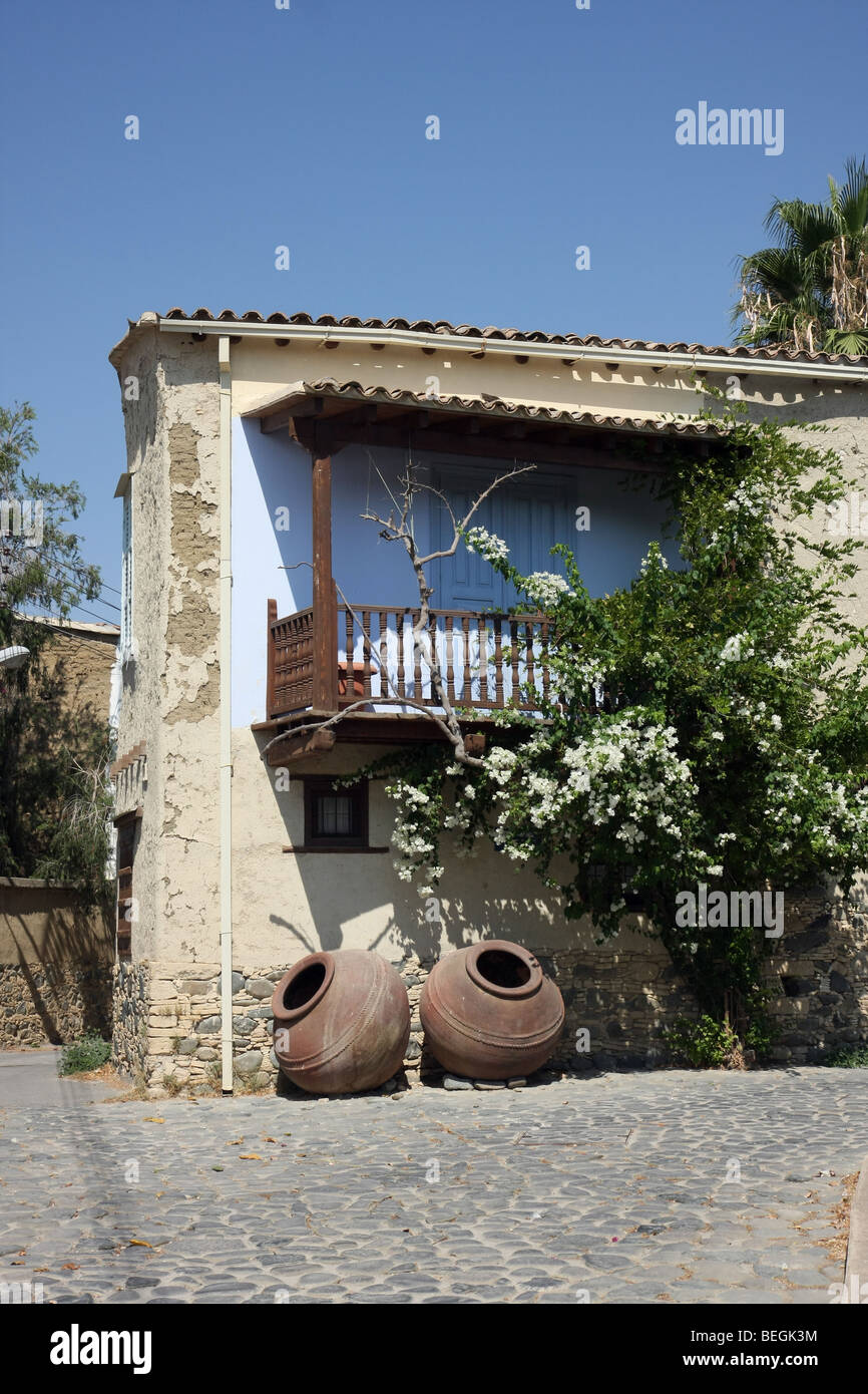 Large pots beside a house in the small village of Pera, Cyprus Stock ...