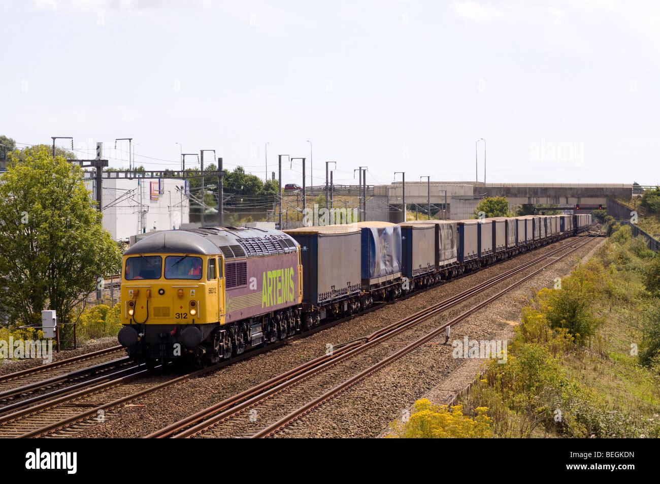 Colas class 56 diesel locomotive working an intermodal freight at ...