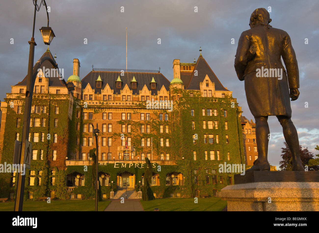 Empress Hotel and statue of Captain James Cook Victoria Vancouver ...