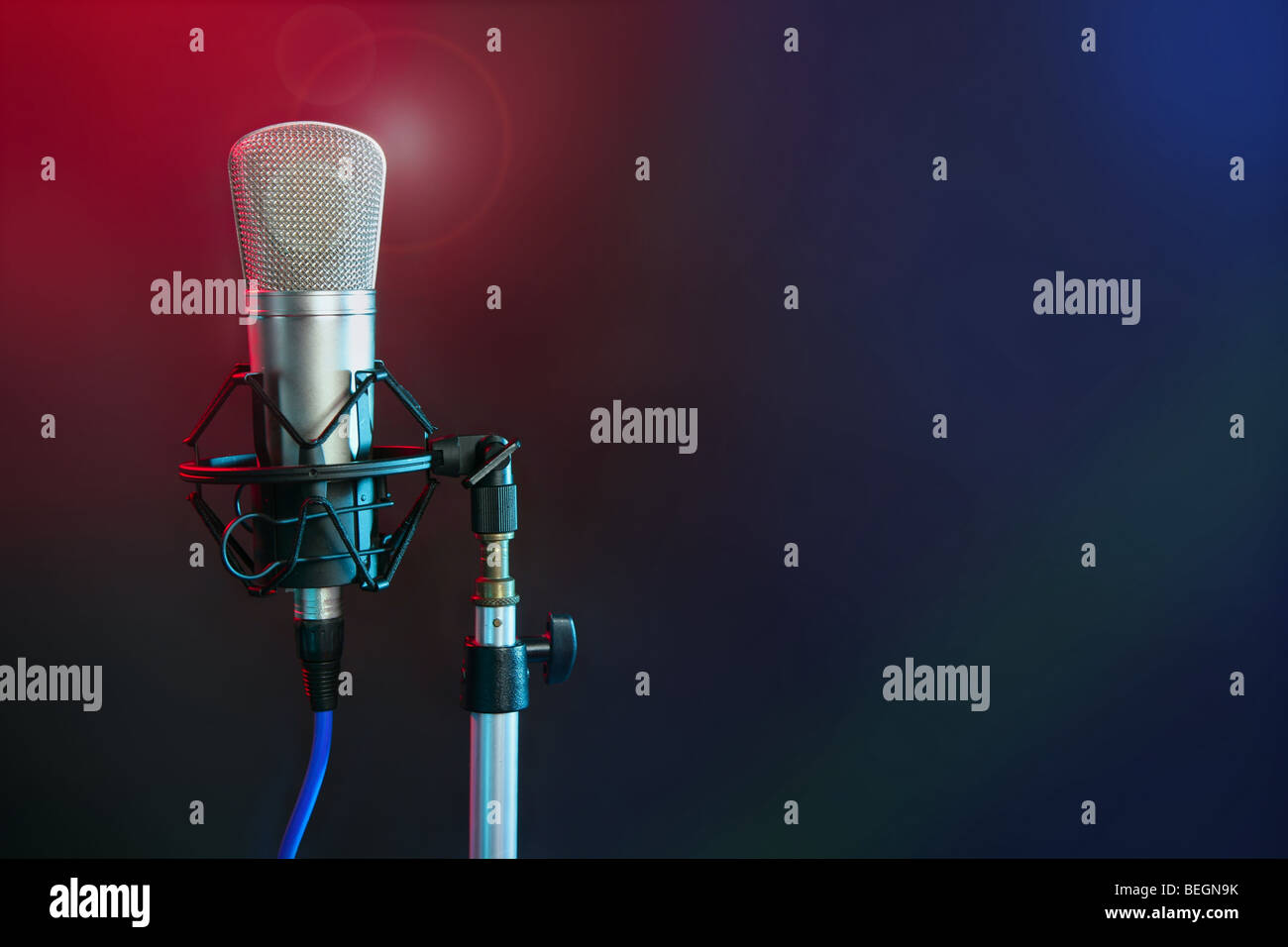 Microphone in the night colorful light in a recording studio Stock ...