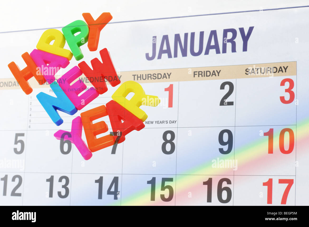 Alphabets Happy New Year and calendar page showing month of January ...