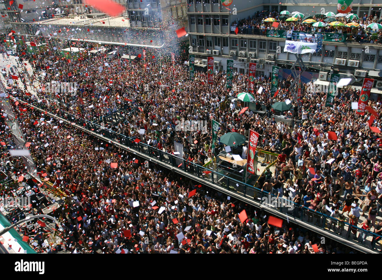 Israel, Tel Aviv, Tens of thousands of people at an outdoor street ...