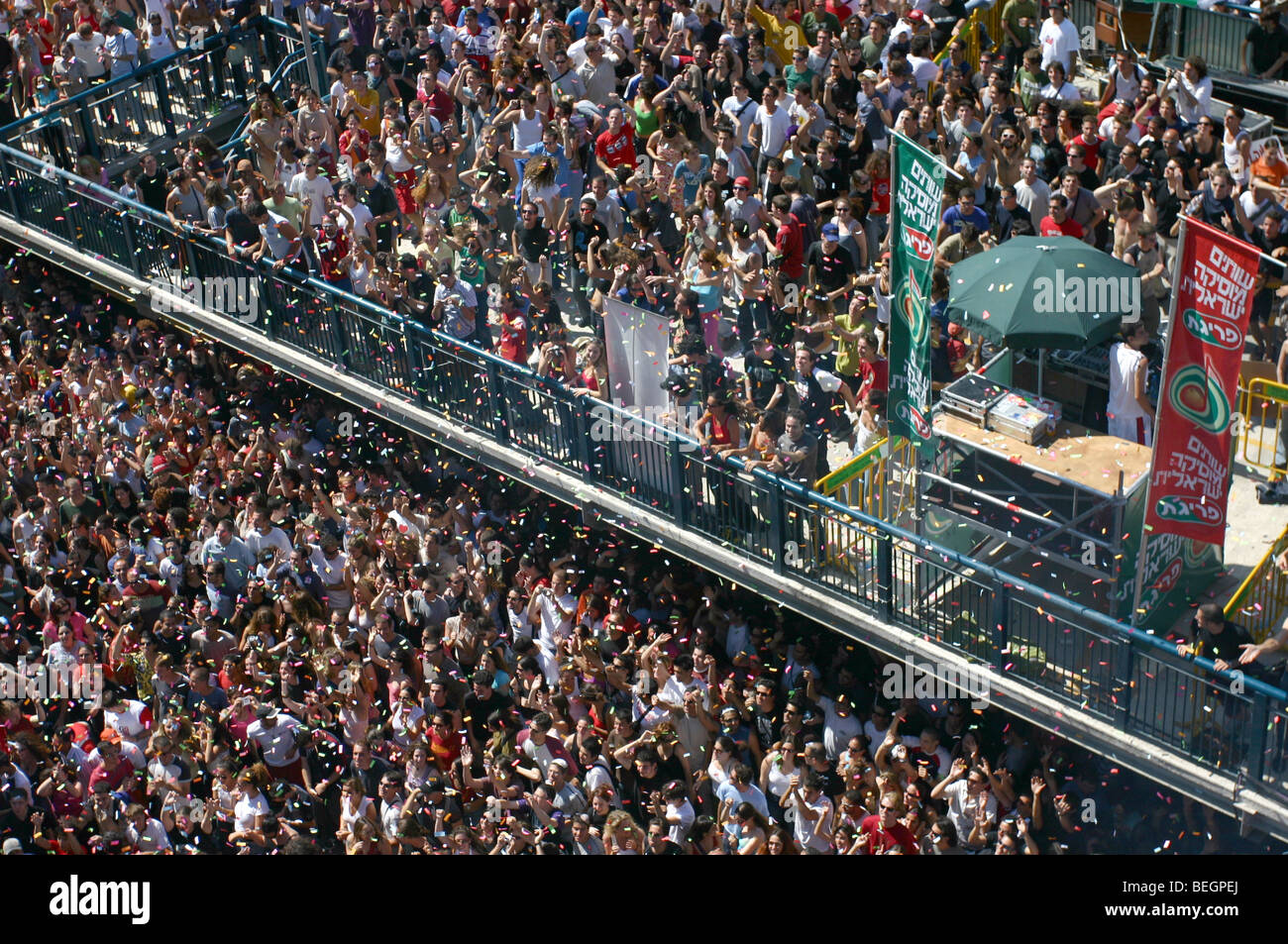 Israel, Tel Aviv, Tens of thousands of people at an outdoor street ...