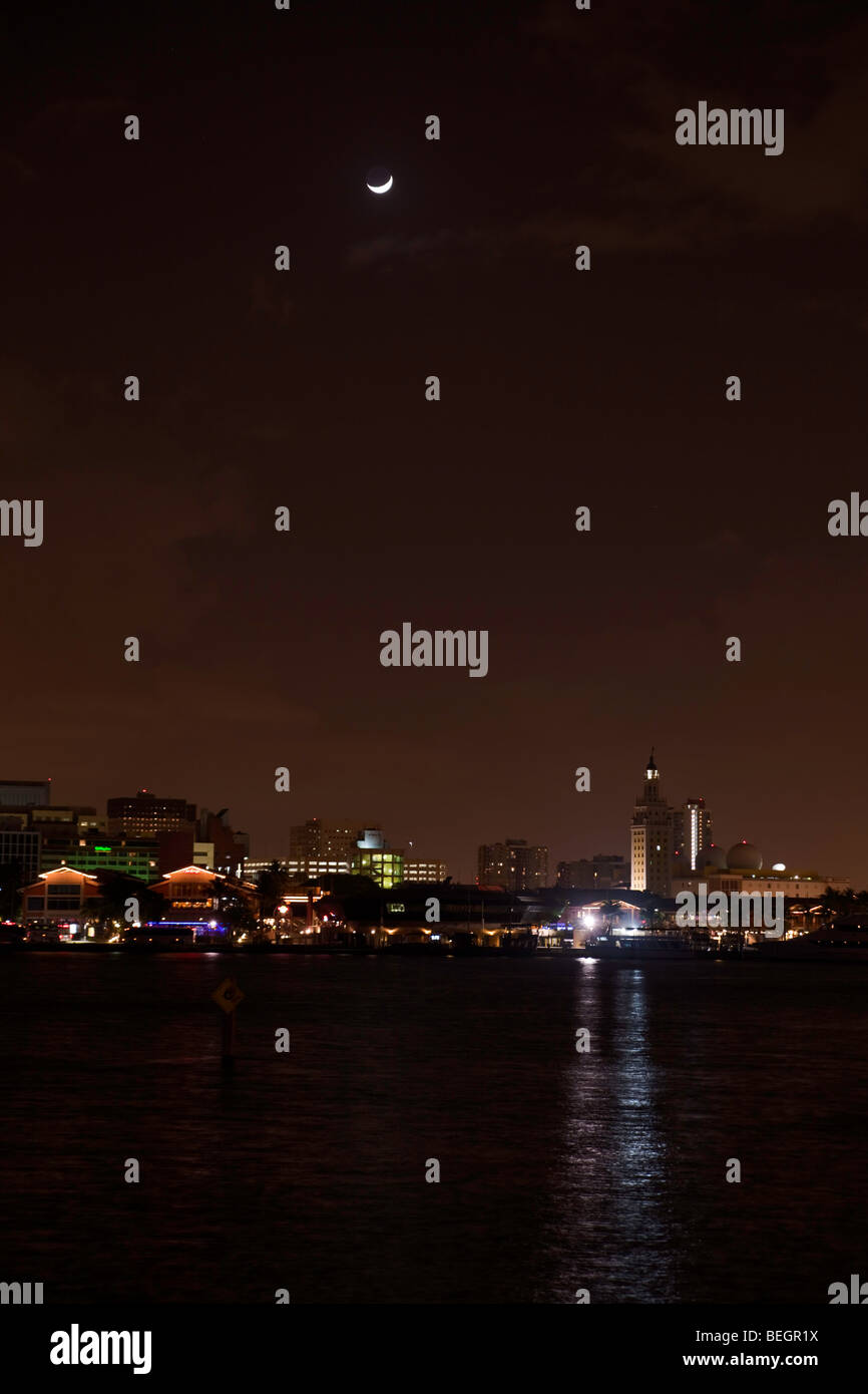 Moon over Miami - Bayside Marina Stock Photo - Alamy